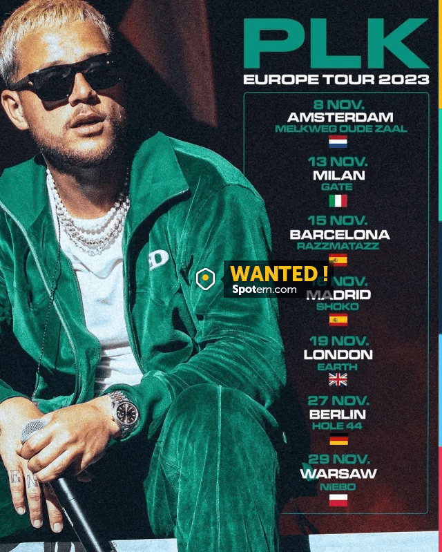PLK wears a green tracksuit set on the poster of its PLK Europe Tour ...