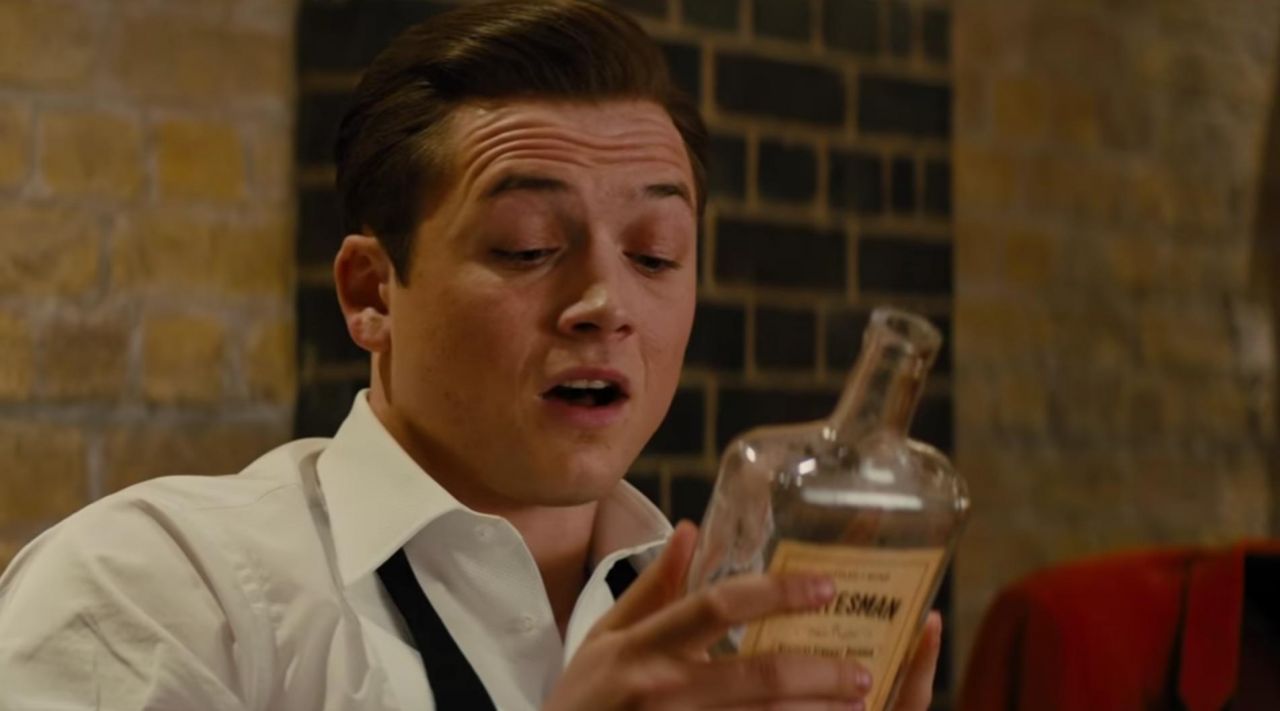 The bottle of Old Forester Statesman of Eggsy (Taron Egerton) in ...