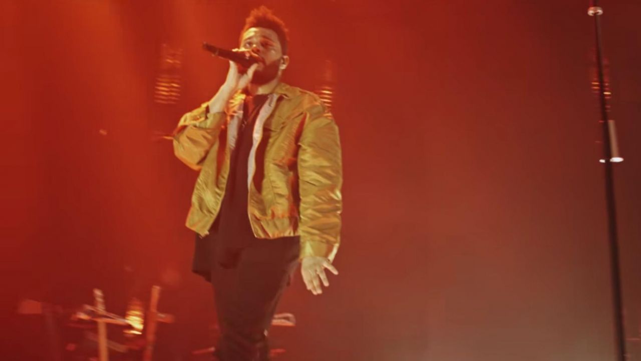 Bomber yellow worn by The Weeknd in a video of the live 'Vevo Presents ...