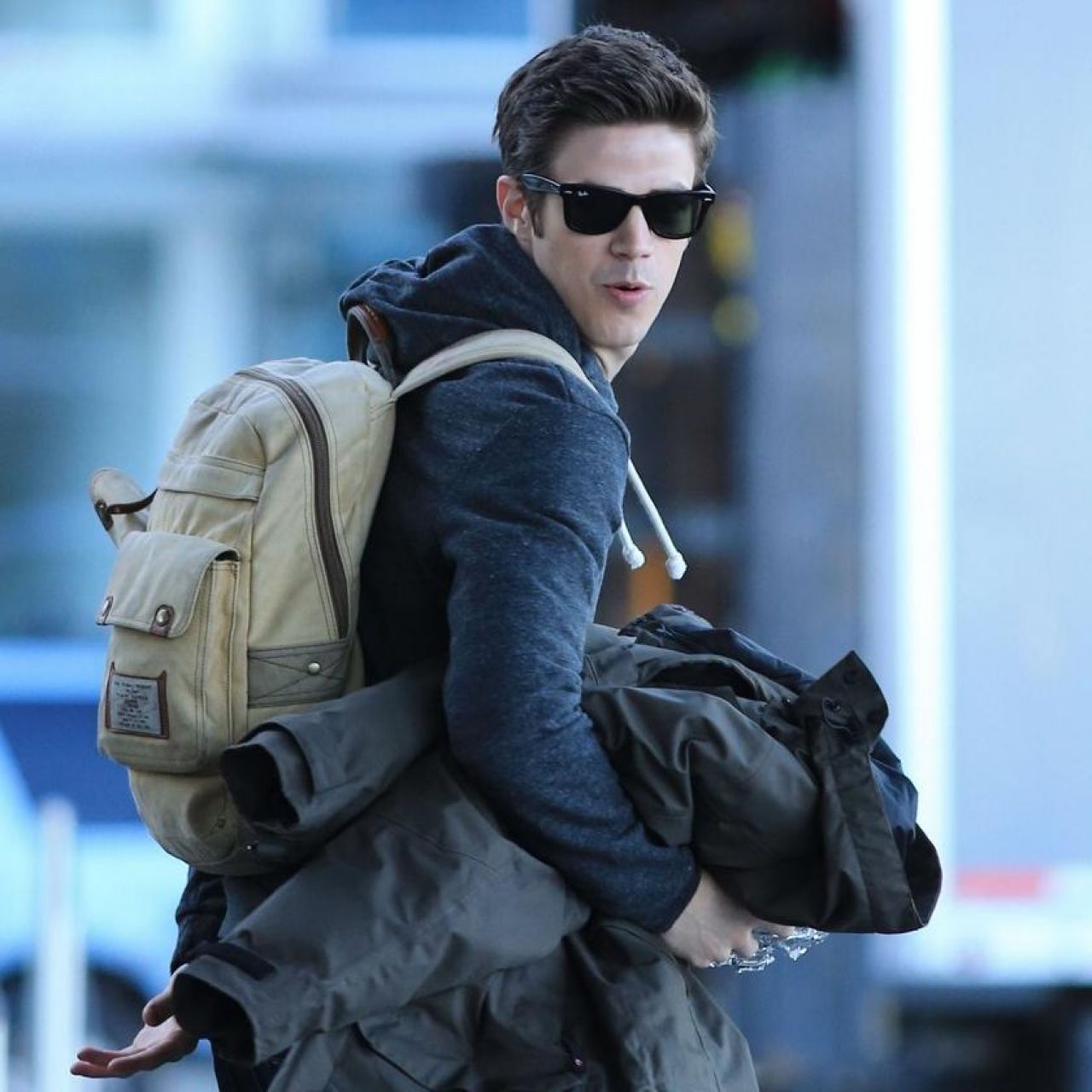 Beige Backpack worn by Grant Gustin (Instagram Pic) | Spotern