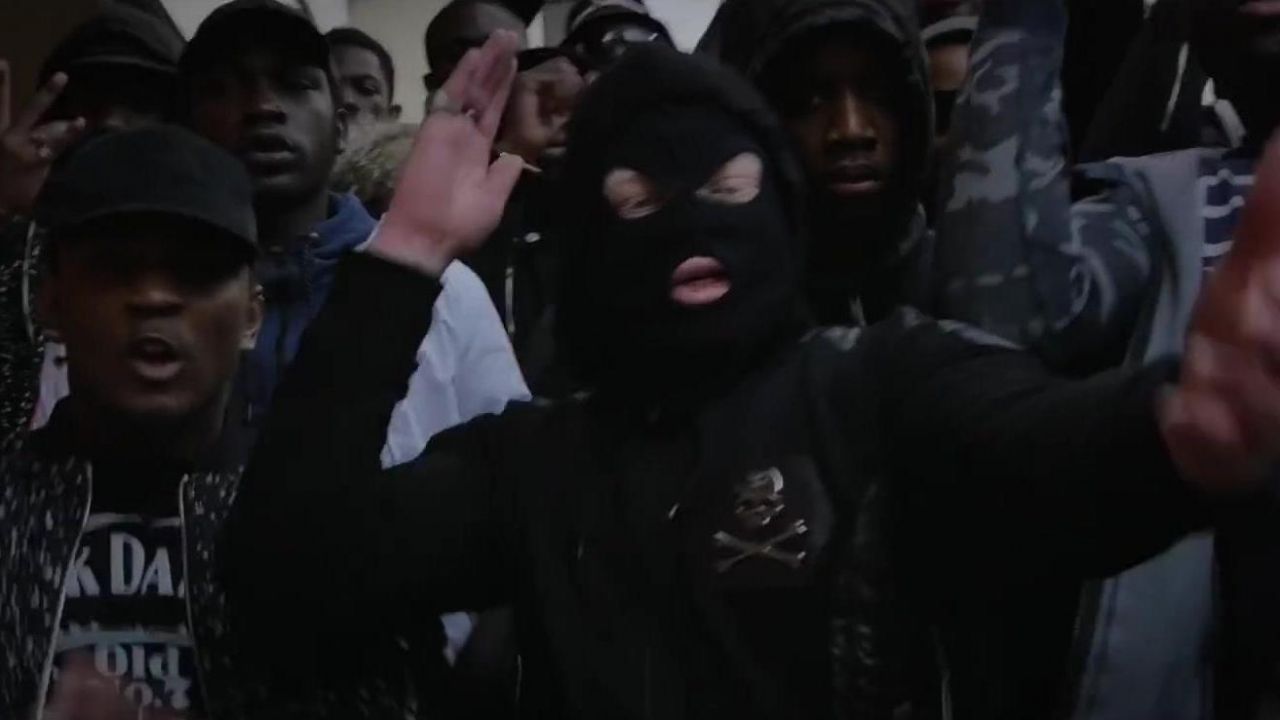 The sweatshirt with coat of arms, death's head, worn by Kalash Criminal ...