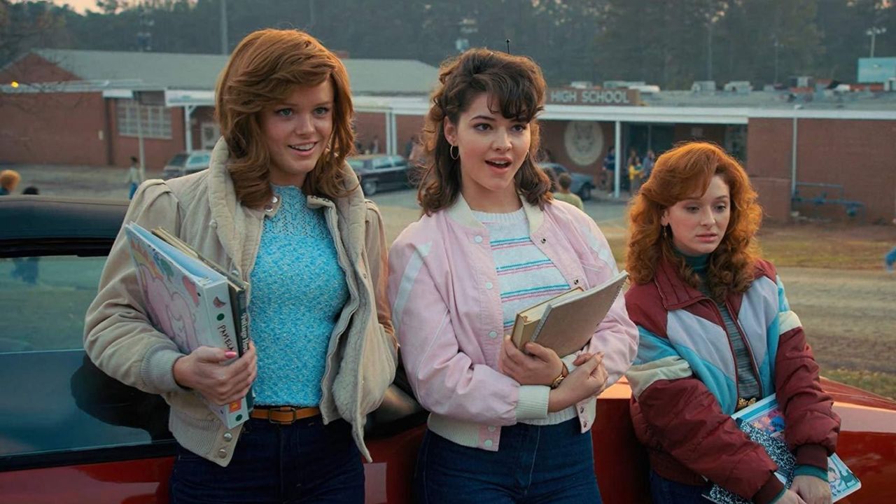 Pink Bomber worn by Tina (Madelyn Cline) in Stranger Things (S02E01 ...