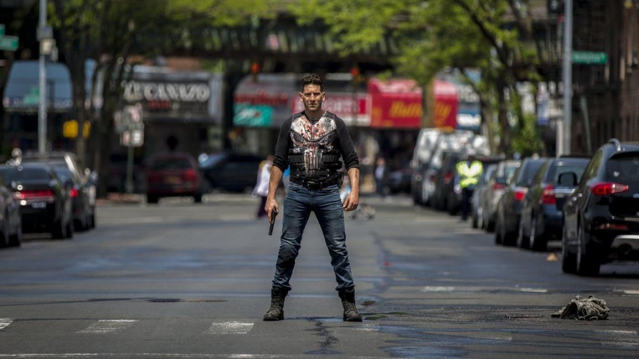 Denim pants worn by Frank Castle (Jon Bernthal) as seen in Mar­vel's ...