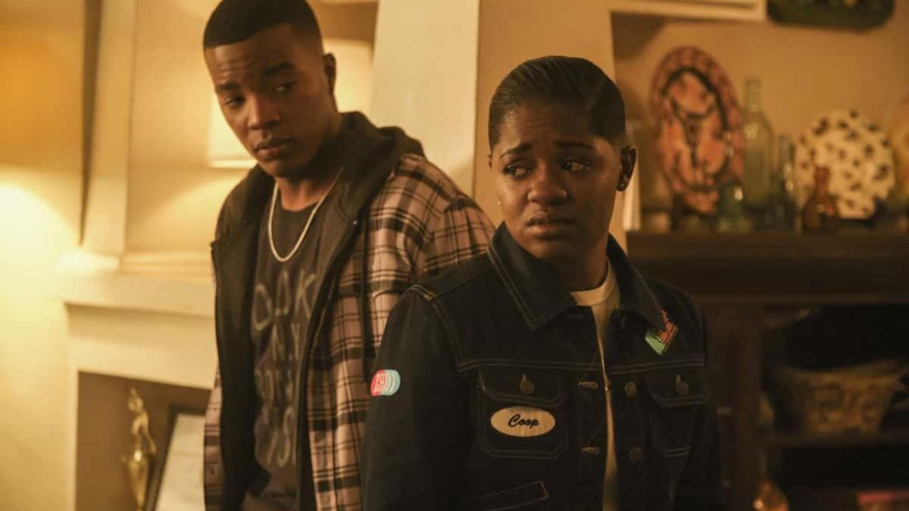 Dark blue denim jacket with 3 patches and “90008” painted on the back ...