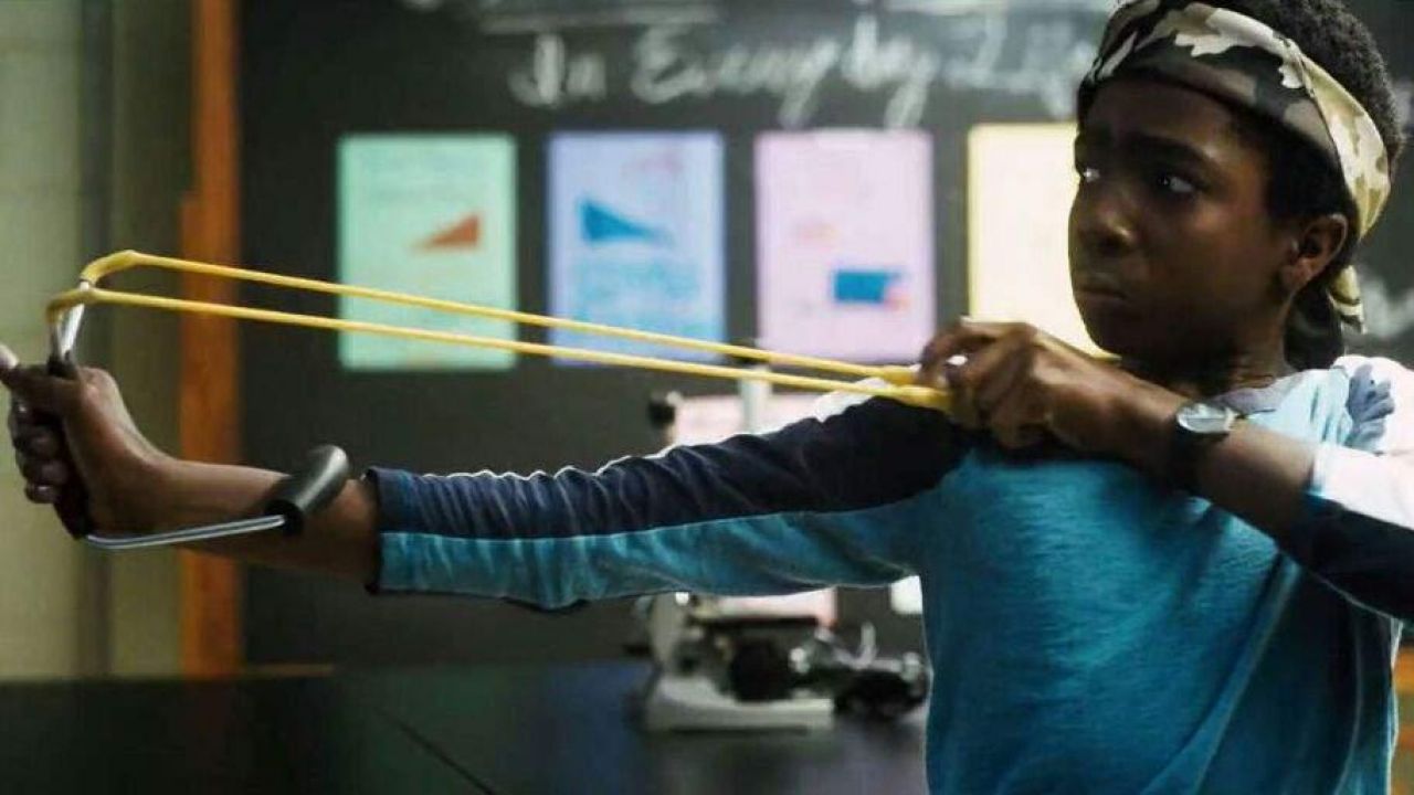 Slingshot yellow elastic of Lucas Sinclair (Caleb McLaughlin) in ...