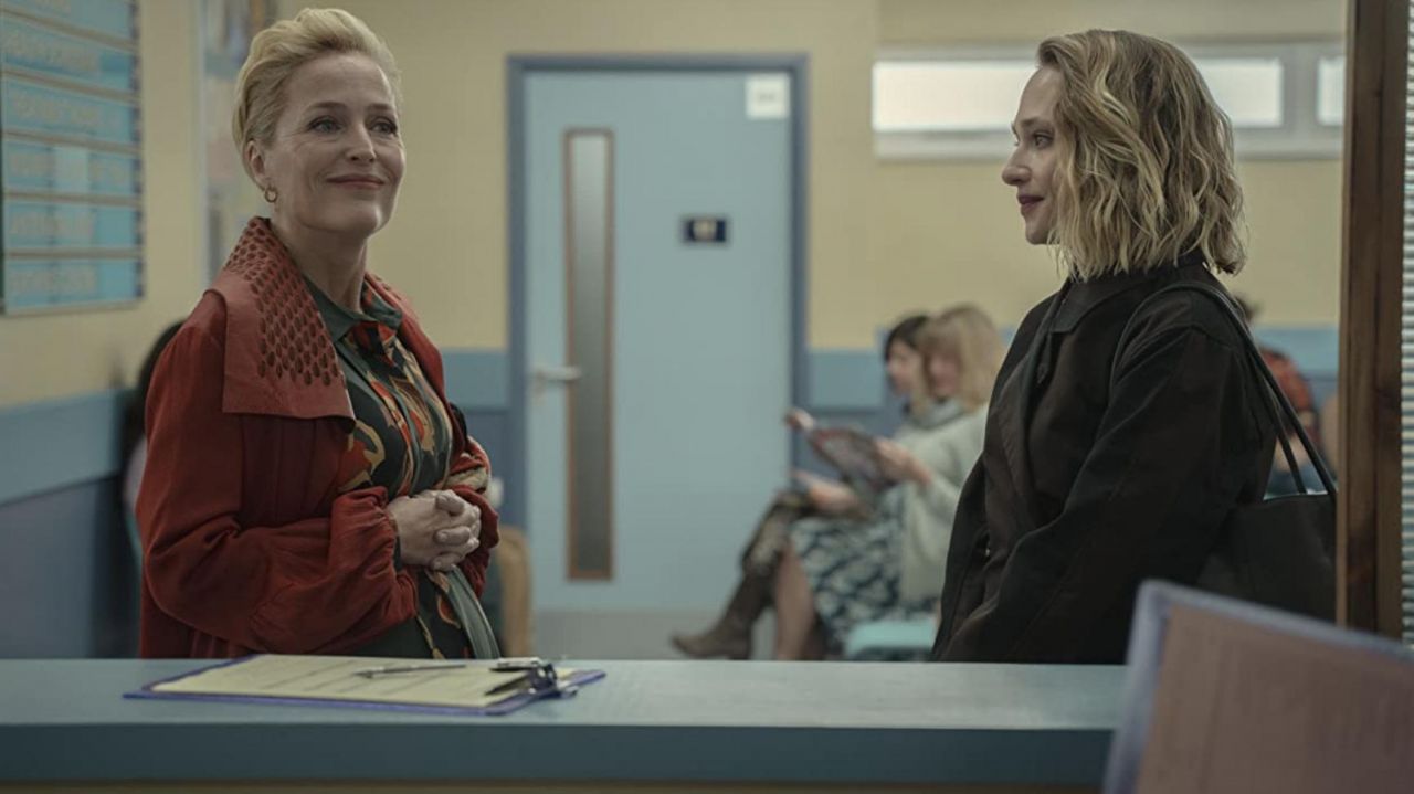 Red long coat worn by Jean Milburn (Gillian Anderson) from Sex ...