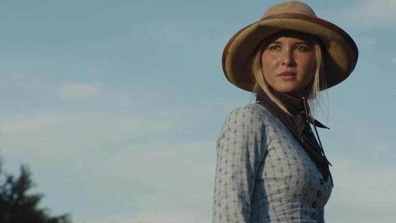 Printed Button Down Dress worn by Elsa (Isabel May) as seen in 1883 TV ...