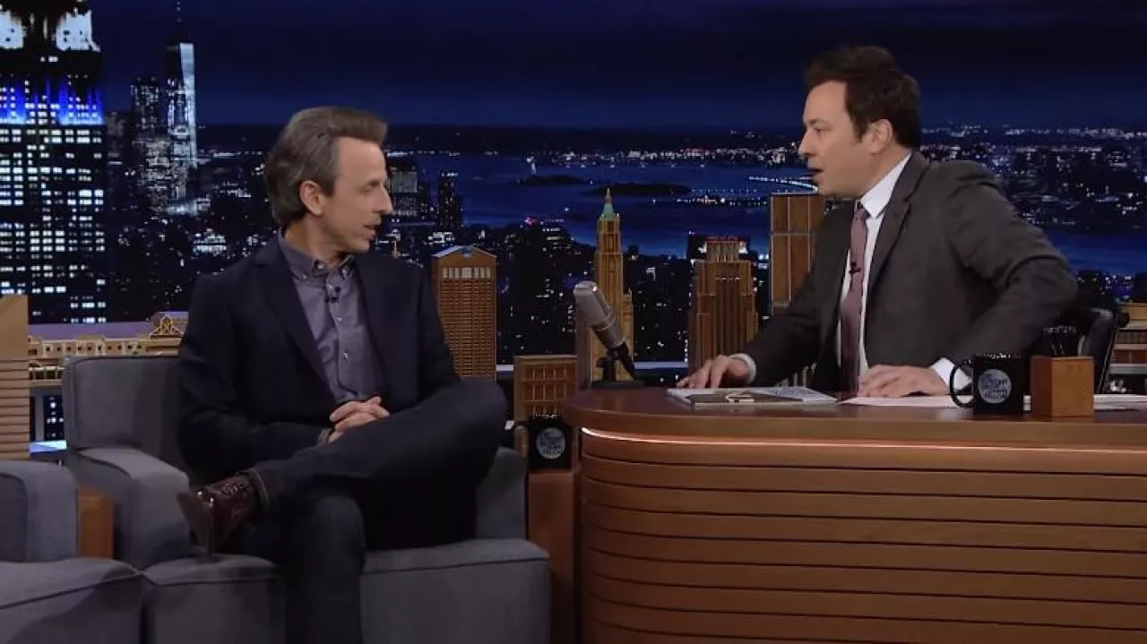 Brown shoes worn by Seth Meyers as seen in The Tonight Show Starring ...