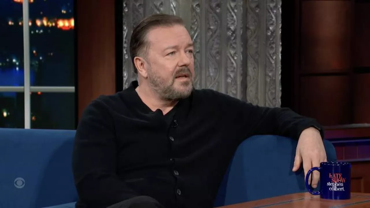 Black Cardigan worn by Ricky Gervais as seen in The Late Show with ...