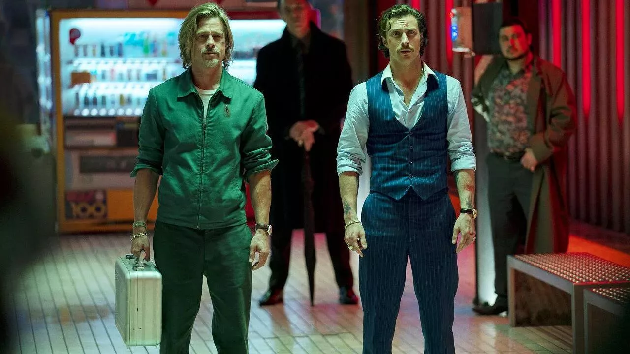 Striped suit worn by Tangerine (Aaron Taylor-Johnson) in Bullet Train ...