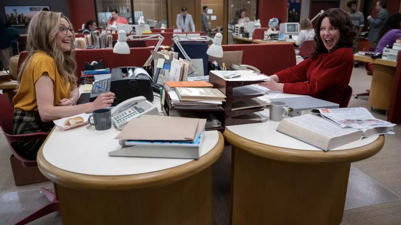 Mustard yellow blouse top worn by Kate Mularkey (Sarah Chalke) as seen ...