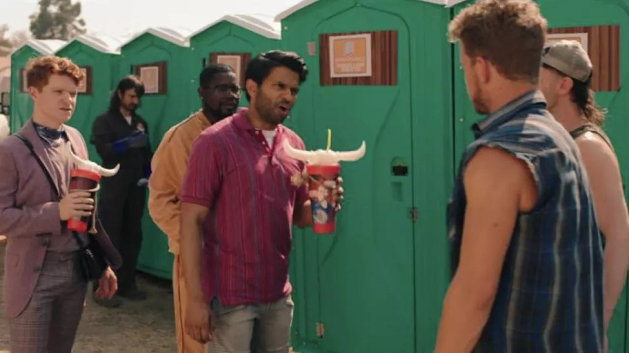 Red striped polo shirt worn by Angry Mike (Asif Ali) as seen in ...