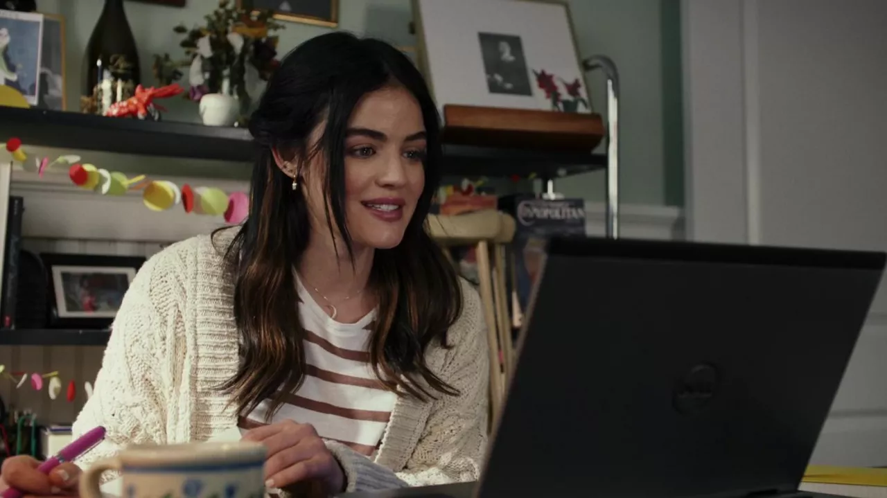 Knitted cardigan worn by Amelia (Lucy Hale) as seen in The Storied Life ...