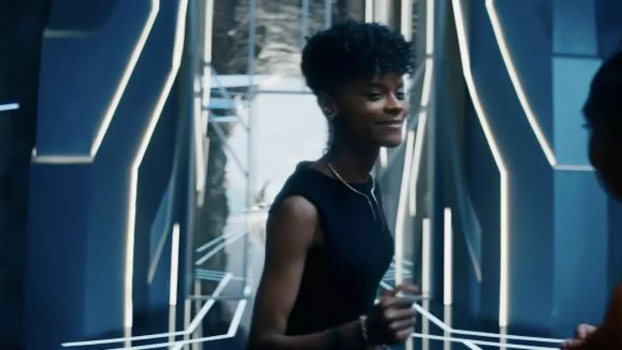 Black bodycon dress worn by Shuri (Letitia Wright) as seen in Black ...