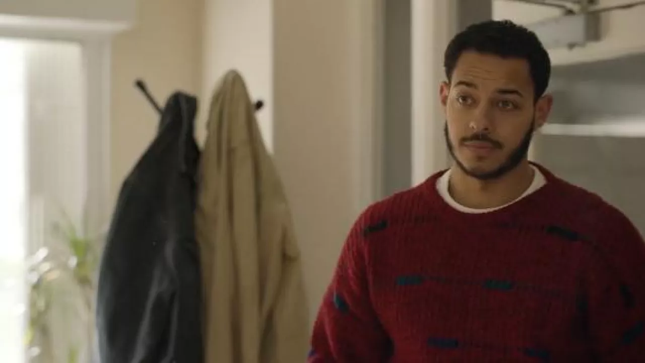 Red sweater worn by Matthew Claffin (Daryl McCormack) as seen in Bad ...