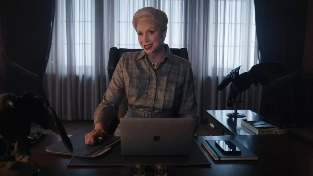 Plaid dress worn by Principal Larissa Weems (Gwendoline Christie) as ...