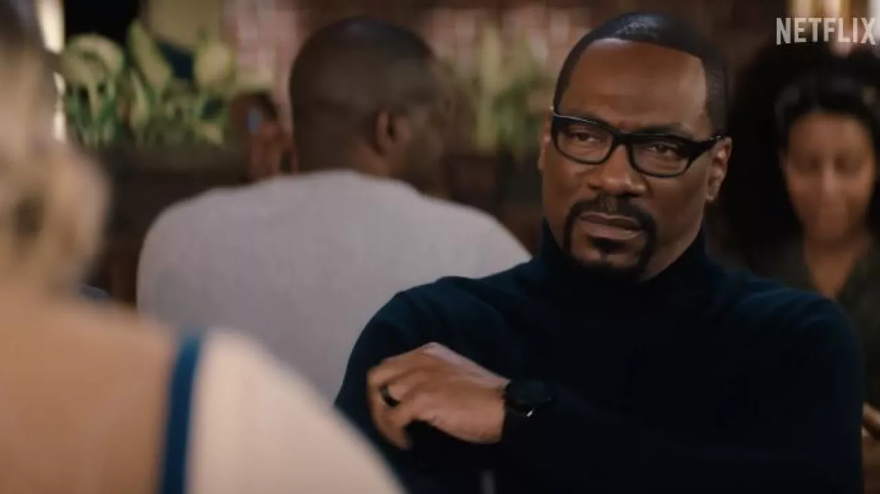 Black eyeglasses worn by Akbar (Eddie Murphy) as seen in You People ...