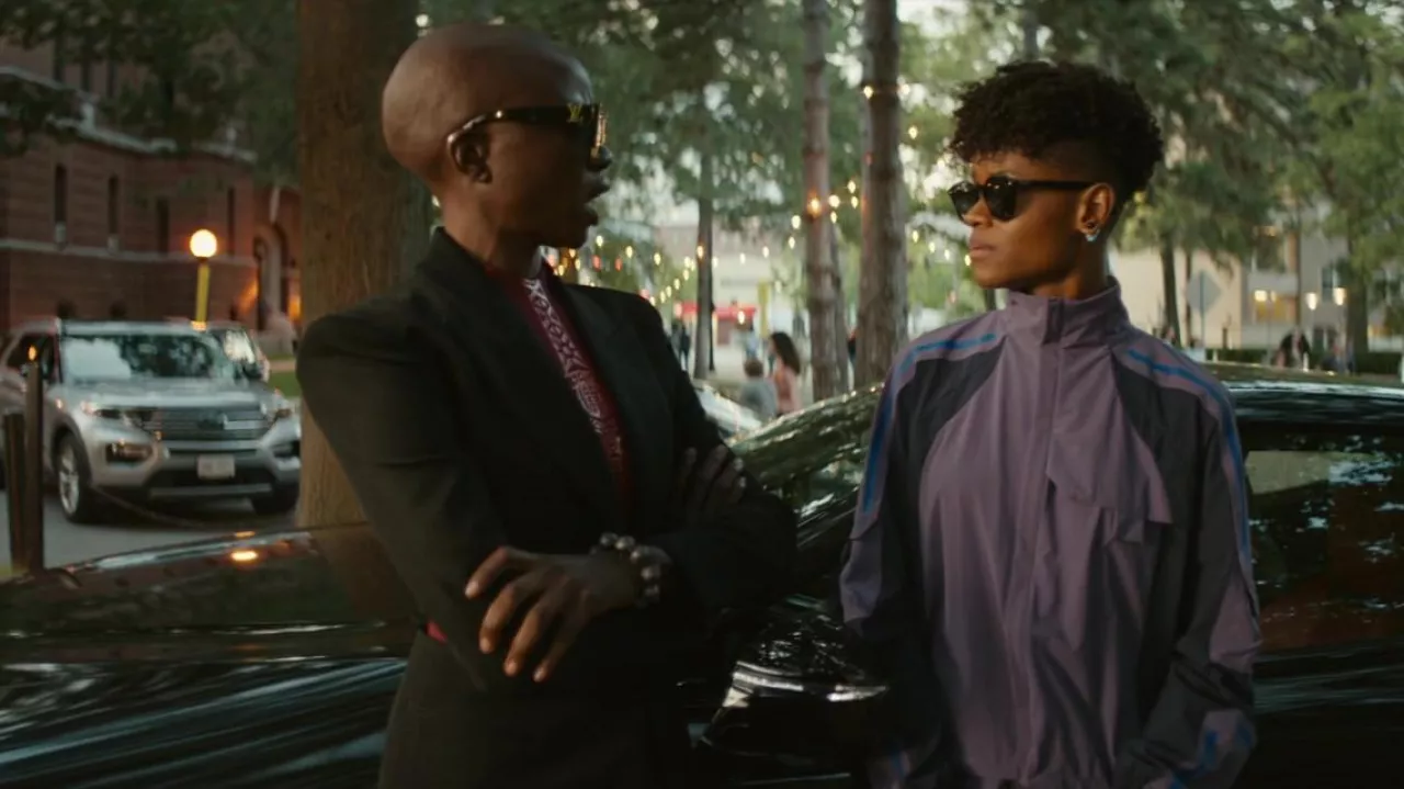 Ray-Ban sunglasses in black worn by Shuri (Letitia Wright) as seen in Black Panther: Wakanda ...