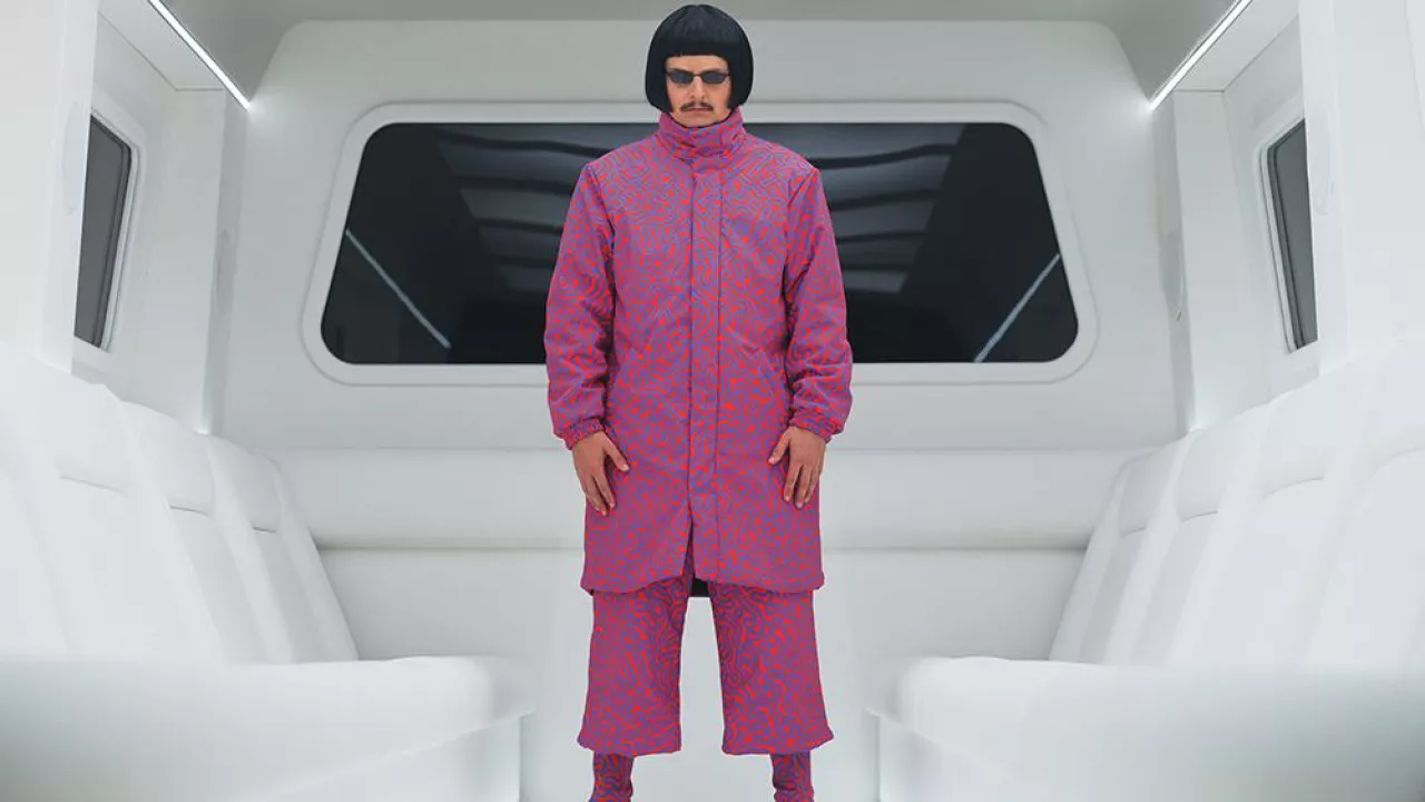 Zigzag printed top and pants set in purple and pink worn by Oliver Tree ...