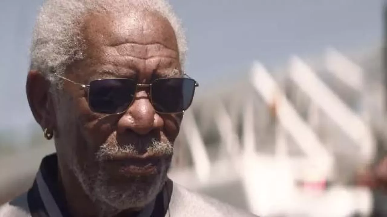 Blue sunglasses worn by Anton Burrell (Morgan Freeman) as seen in 57 ...