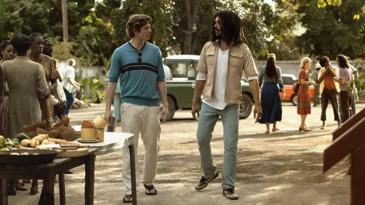 Adidas sneakers worn by Bob Marley (Kingsley Ben-Adir) as seen in Bob Marley: One Love movie ...
