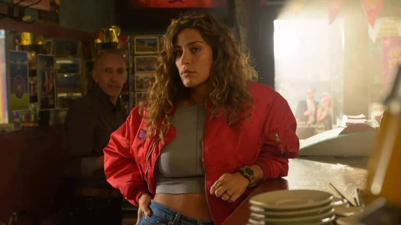 The orange-red bomber jacket worn by Nora Kader (Manon Azem) in the ...