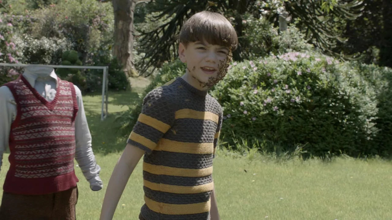 Brown+Yellow-Striped Knit Shirt worn by Hugh (Milo Parker) in Miss Peregrine's Home for Peculiar ...