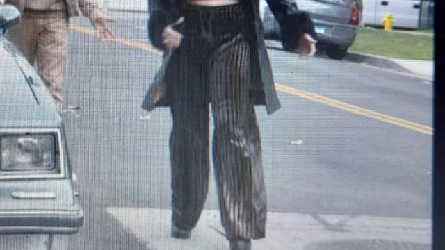 Wide leg striped pants worn by Gretchen (Allie Rae Treharne) in ...