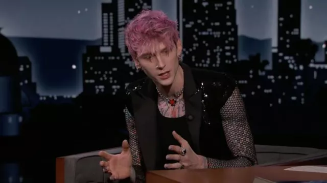 Black Mesh Blazer Jacket worn by Machine Gun Kelly as seen in Jimmy ...