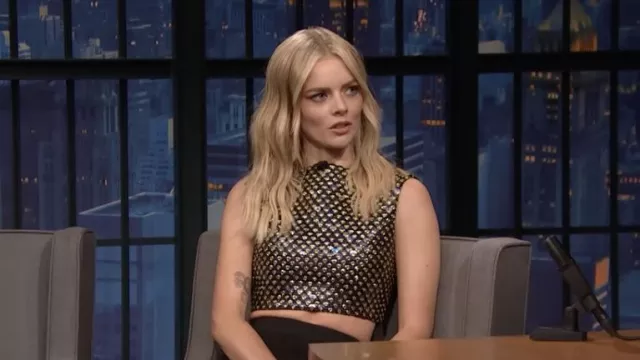 Sleeve Less Studded Top worn by Samara Weaving as seen in Late Night ...