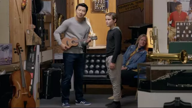 Blue Adidas sneakers worn by Sam (Simu Liu) as seen in One True Loves ...