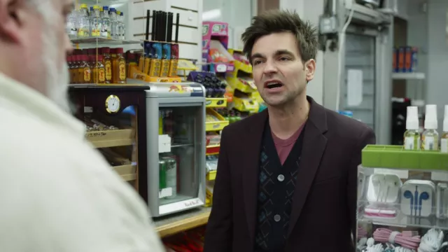 Printed cardigan worn by Cary Dubek (Drew Tarver) as seen in The Other ...