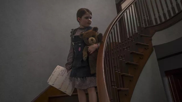 Polka dots and denim dress worn by Alice (Pyper Braun) as seen in ...